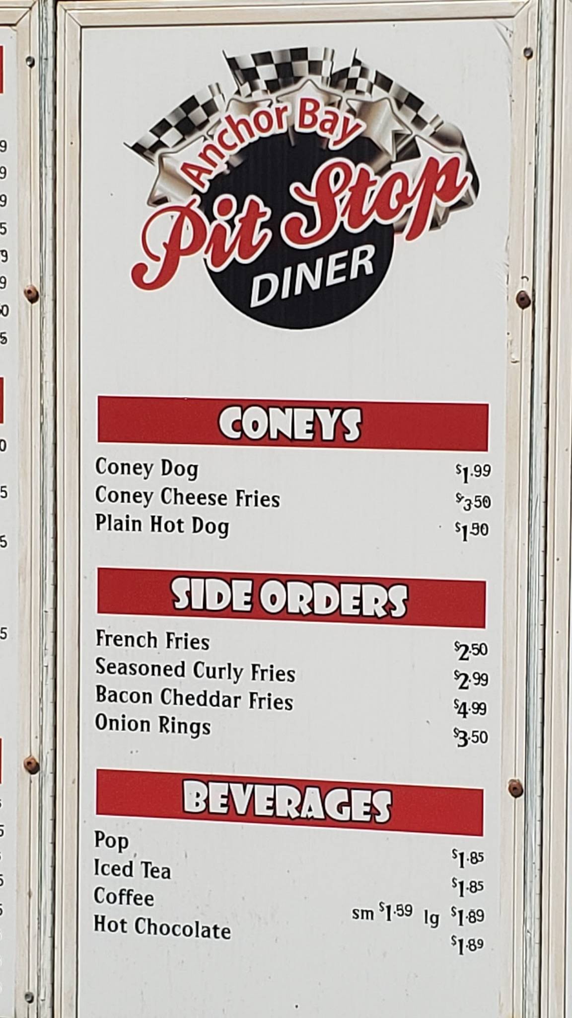 Menu at Anchor Bay Pit Stop Diner restaurant, New Baltimore