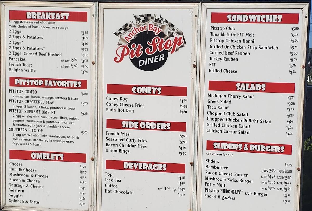 Menu at Anchor Bay Pit Stop Diner restaurant, New Baltimore