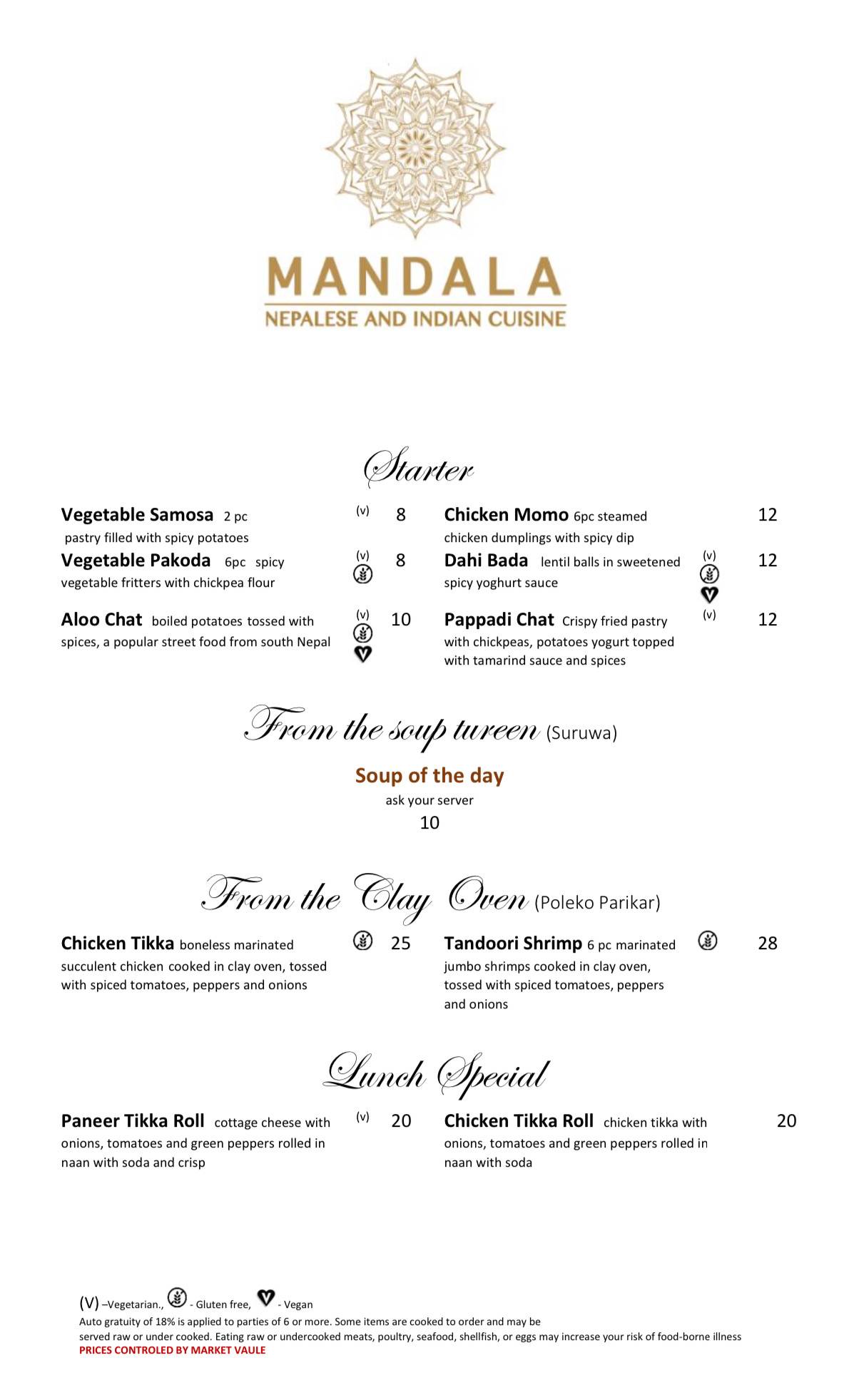 Carta de Mandala Restaurant, Anchorage, 209 E Dimond Blvd