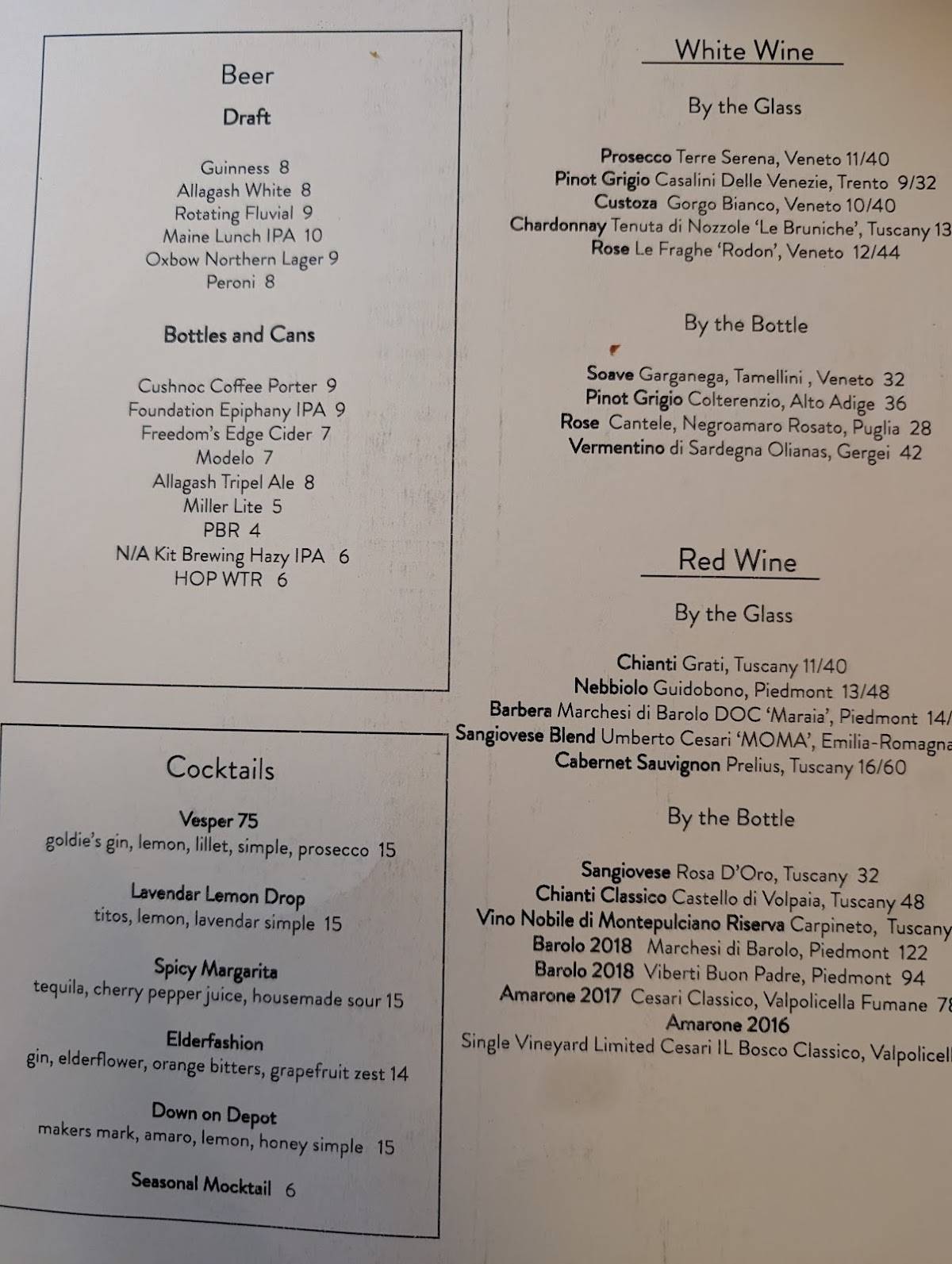 Menu at Ancora Italian Kitchen restaurant, Bridgton