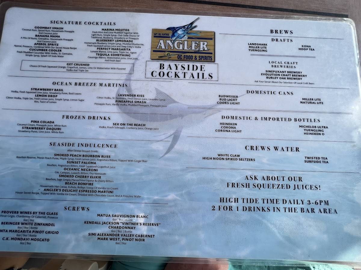 Menu at Angler Restaurant & Bar, Ocean City