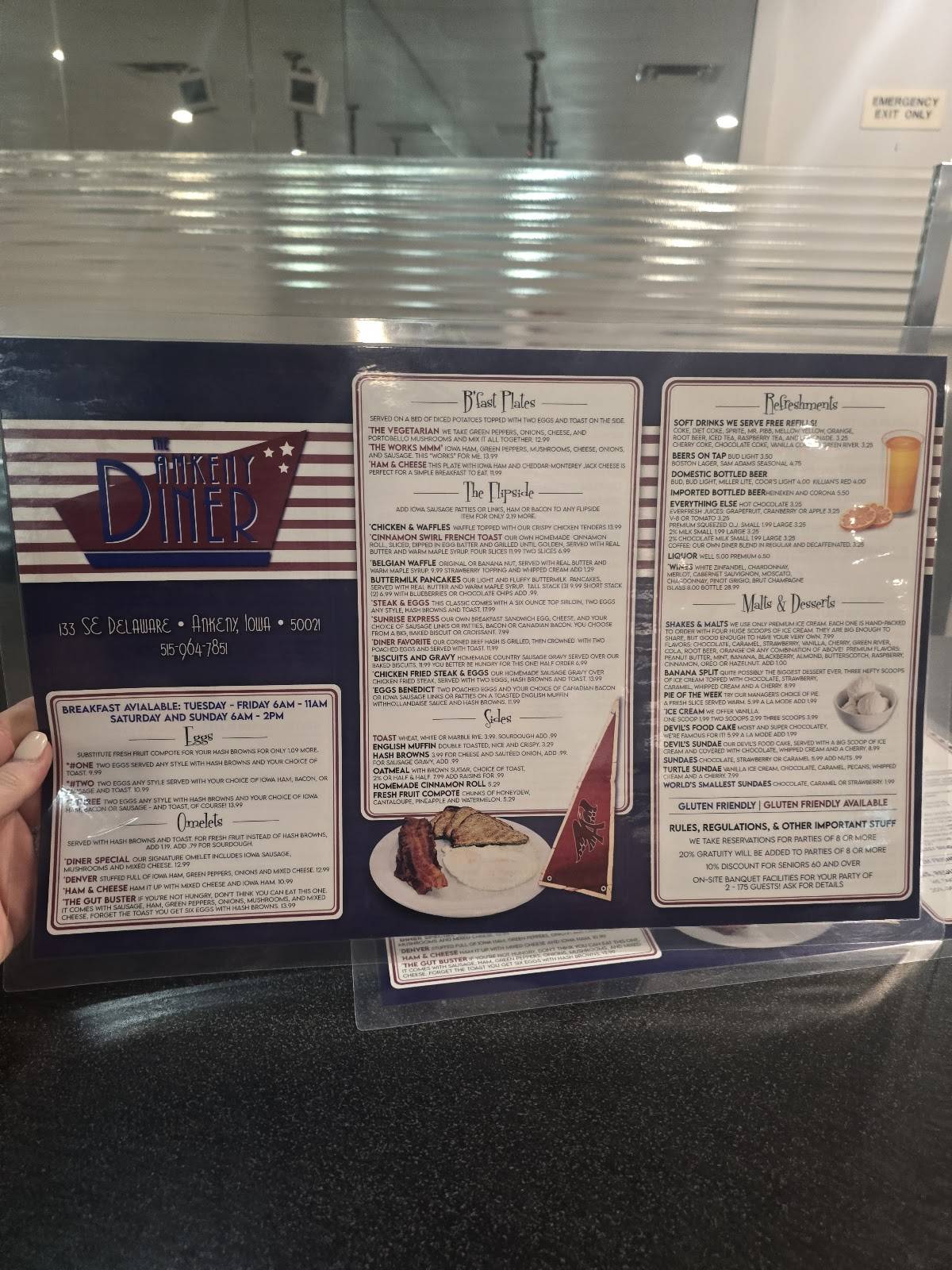 Menu at Ankeny Diner restaurant, Ankeny, 133 SE Delaware Ave
