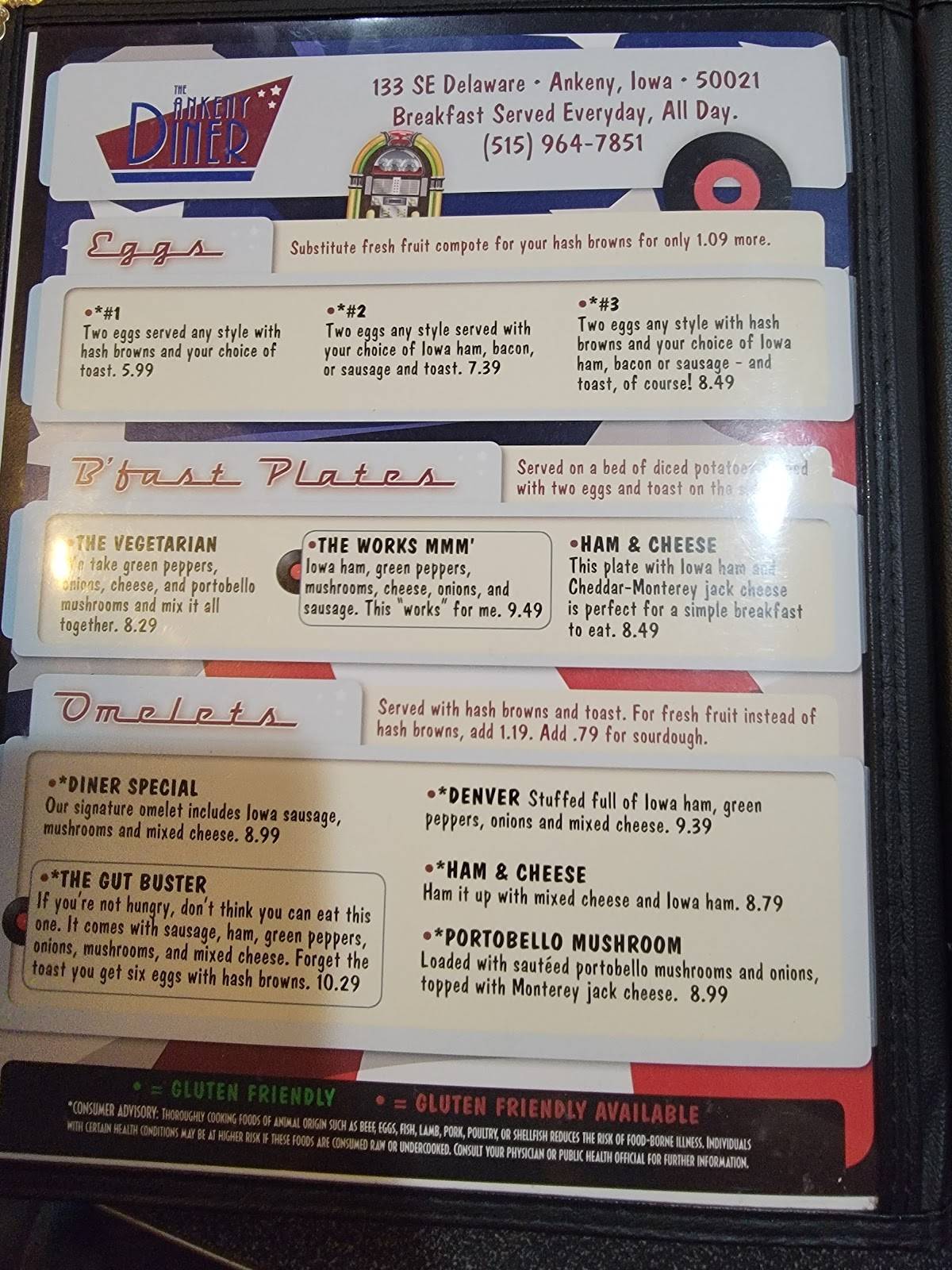 Menu at Ankeny Diner restaurant, Ankeny, 133 SE Delaware Ave