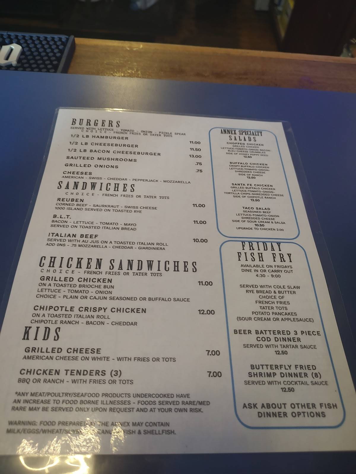 Menu at Annex pub & bar, Genoa City