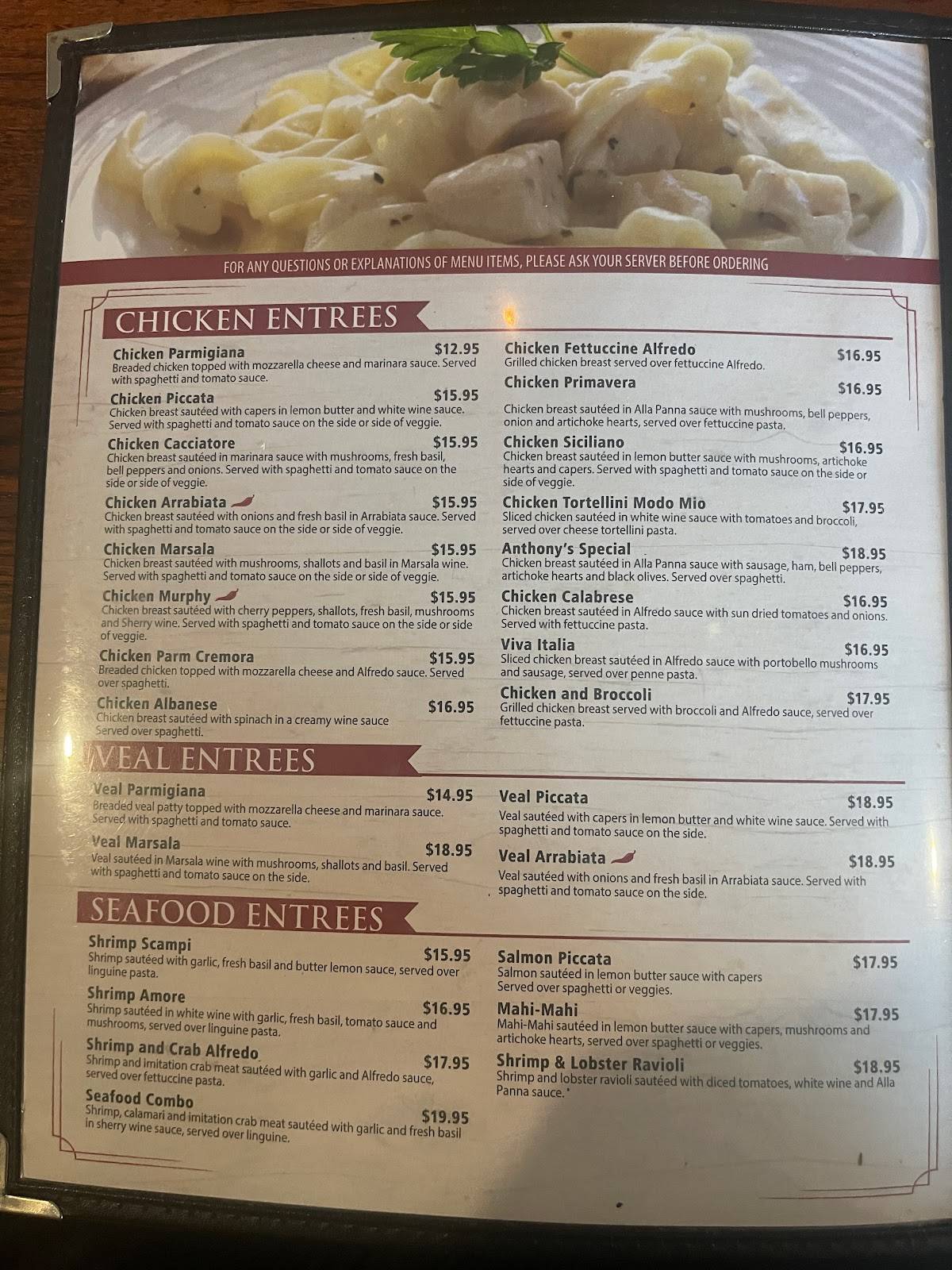 Menu at Anthony's Italian Restaurant, Fort Smith