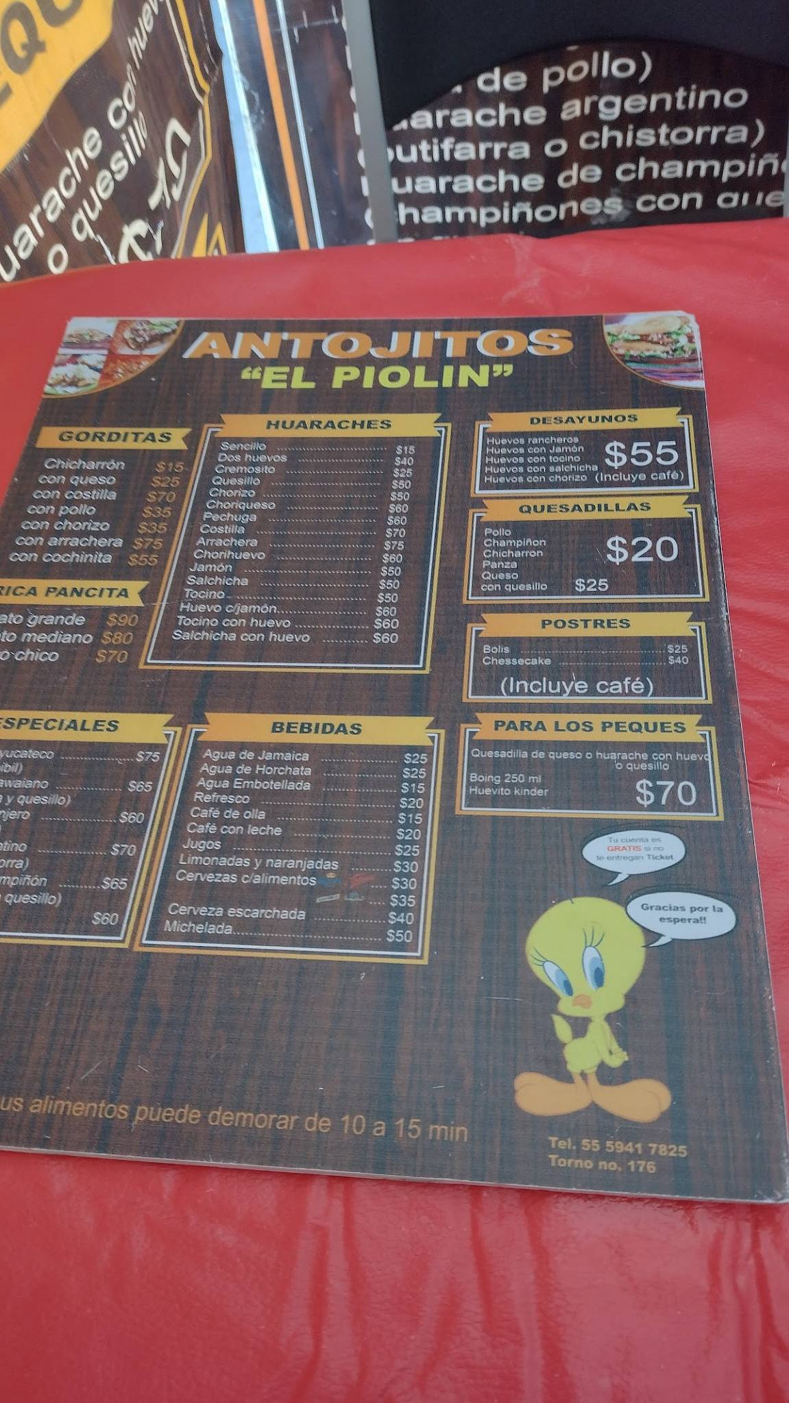 Carta del restaurante Antojitos el Piolín, Mexico