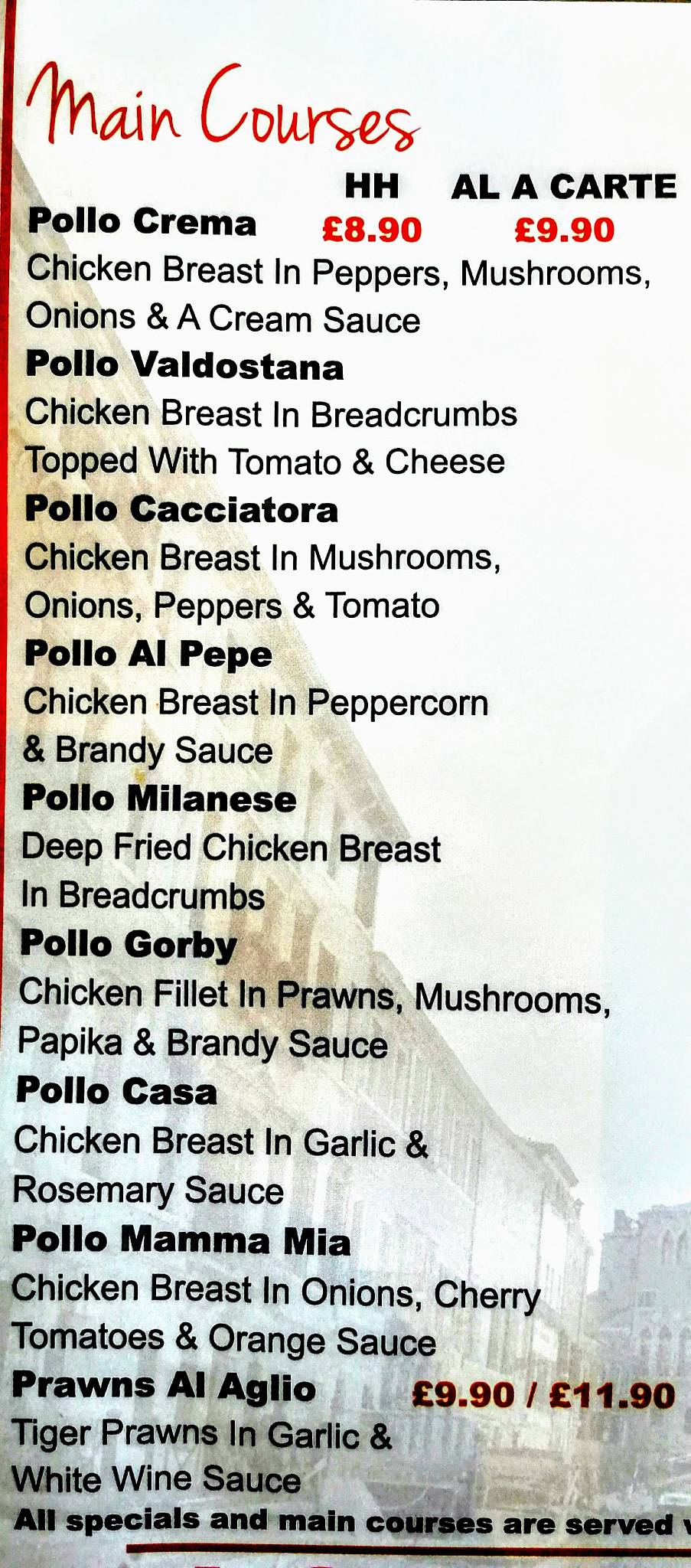 Menu at Aperitif restaurant, Sunderland