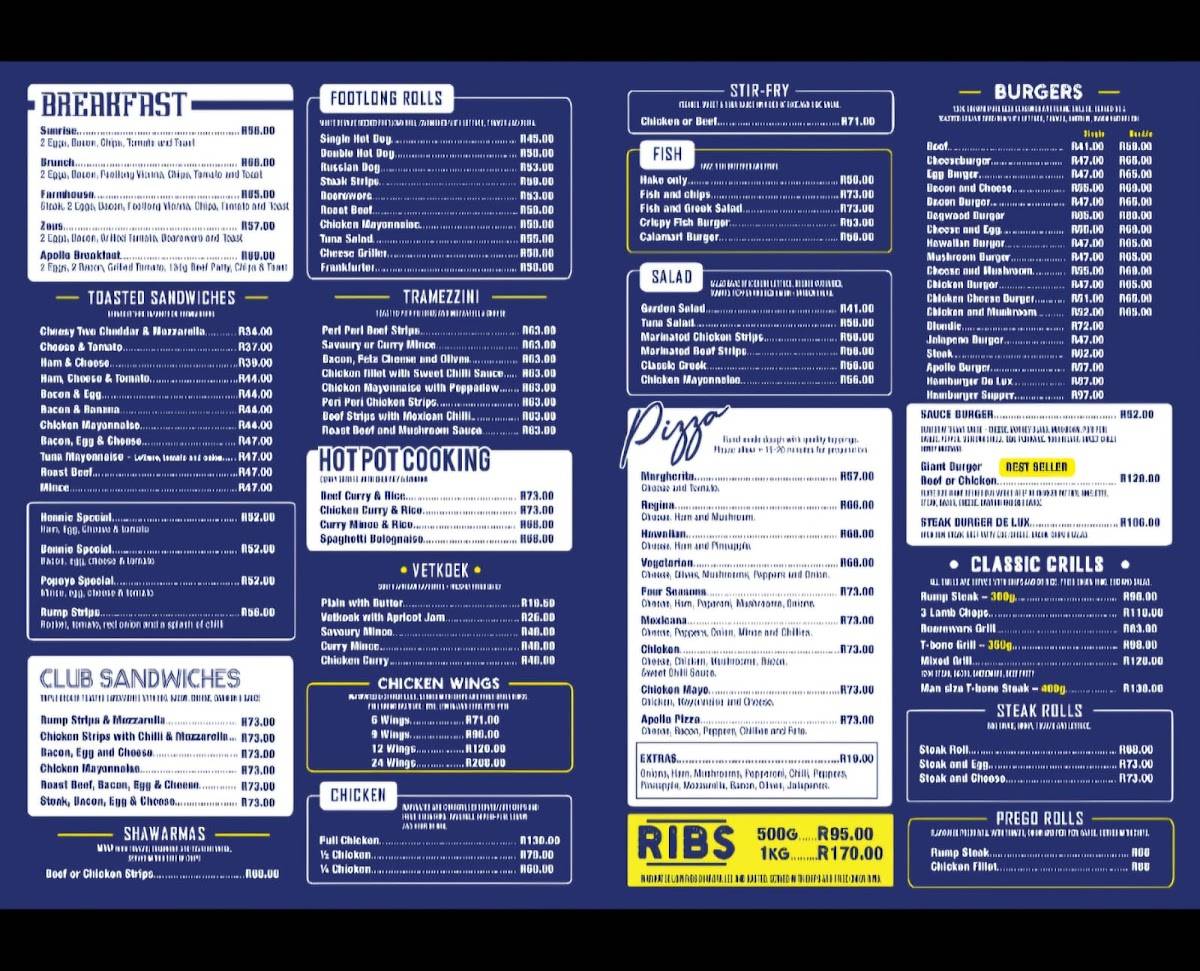 Menu at Apollo Roadhouse and Diner restaurant, Edenvale