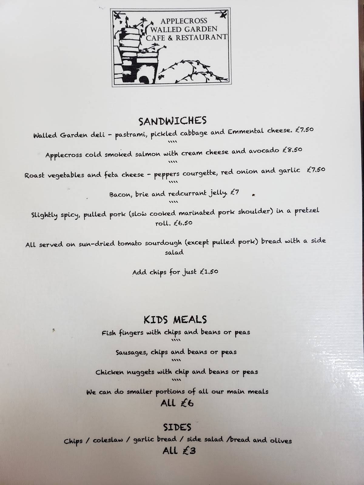Menu at Applecross Walled Garden restaurant, Applecross