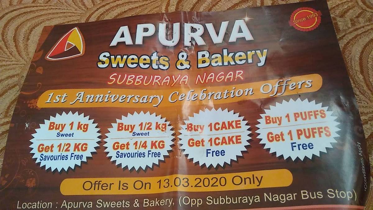Menu at Apoorva Sweets & Bakery, Chennai, bus stop