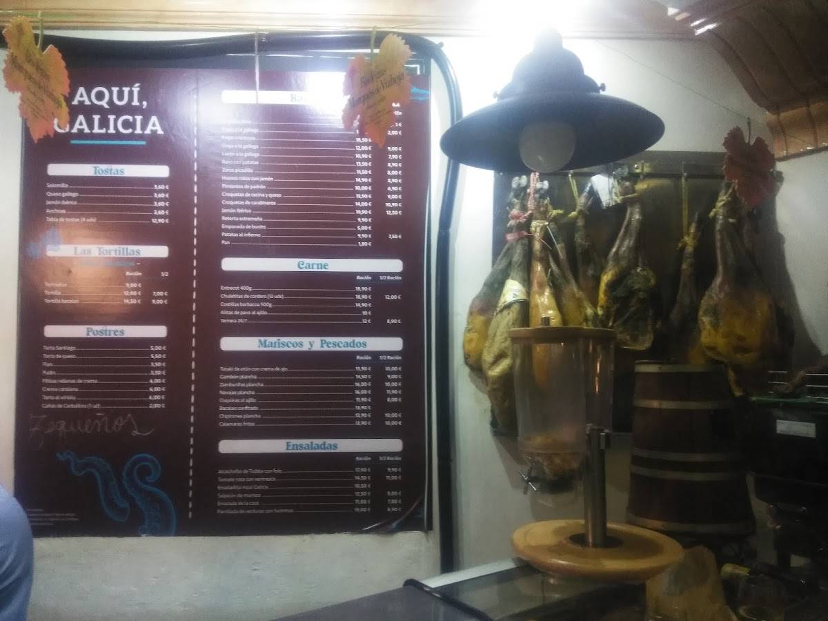 Carta del pub y bar Aquí, Galicia, Madrid