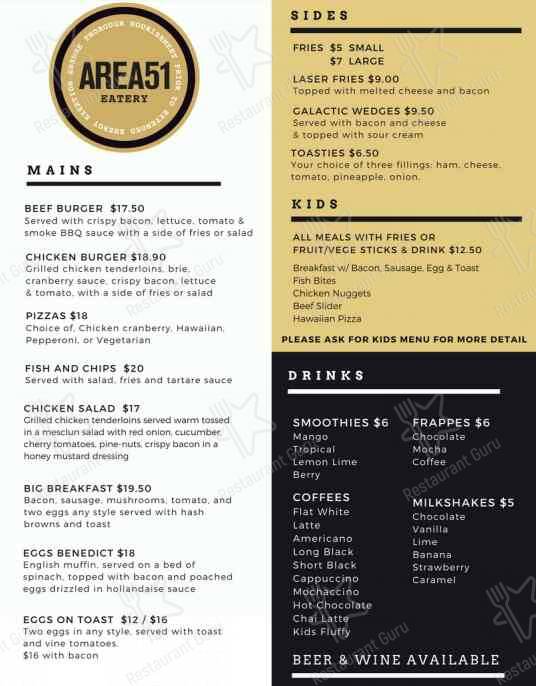 Menu at Area 51 - Cafe, Restaurant, Stillwater