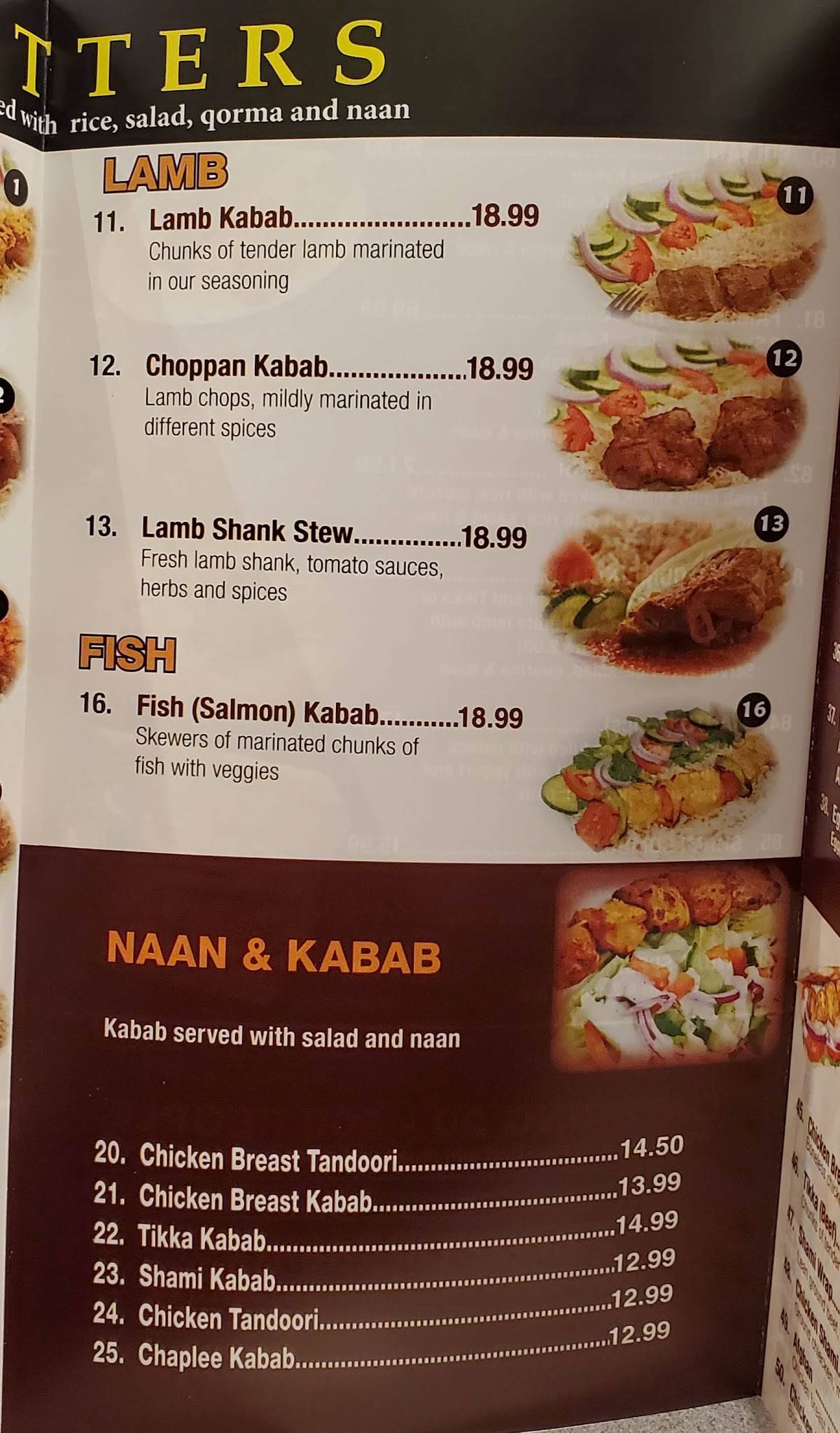 Menu at Ariana Kabab House restaurant, Ottawa, Alta Vista Dr