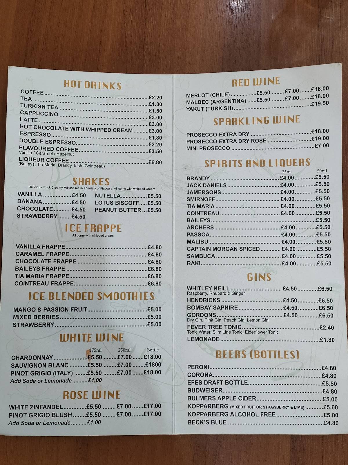 Menu at Arizona Diner & Cocktail Bar, Sheerness