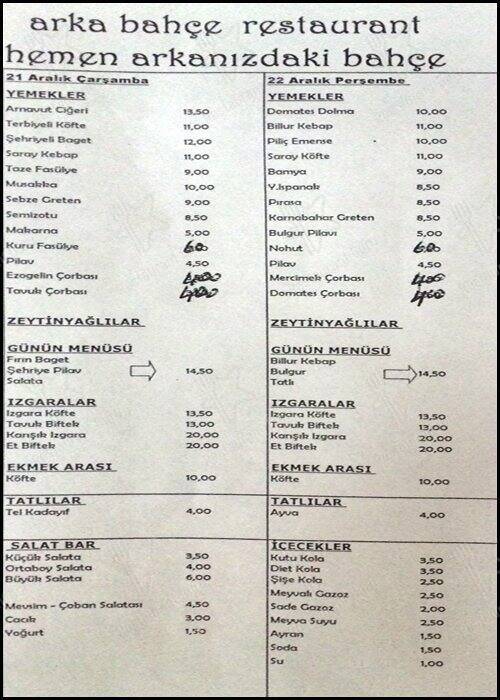 Carta de Arka Bahçe Cafe Restaurant, Estambul, Detay İş Merkezi