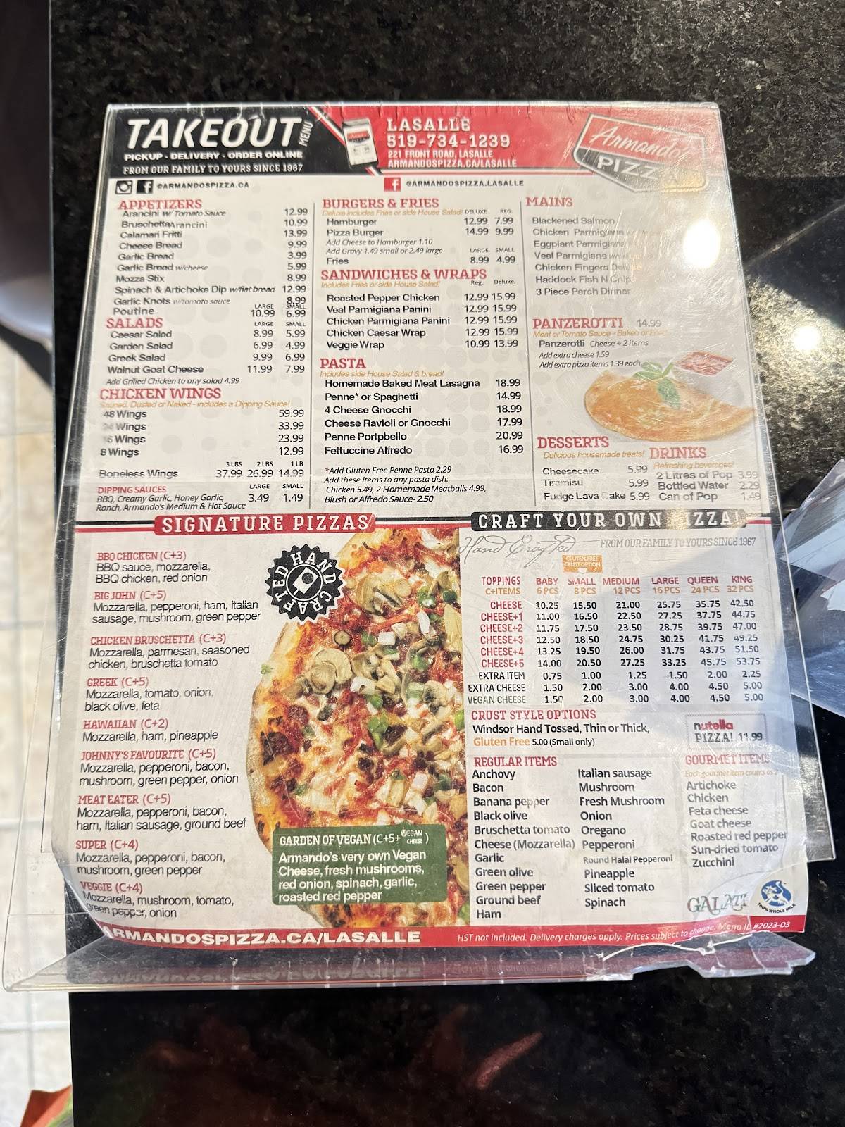 Menu at Armando's Pizza - LaSalle pizzeria, LaSalle, 221 Front Rd