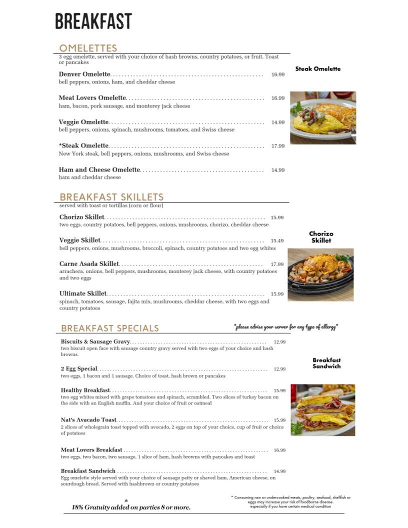 Menu at Arnie's Cafe, Reno