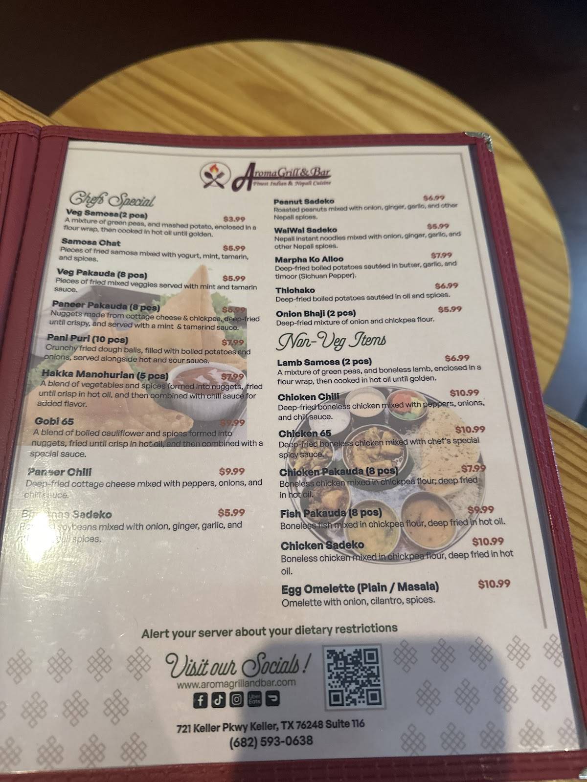 Menu at Aroma Grill and Bar, Indian & Nepali Cuisine, Keller