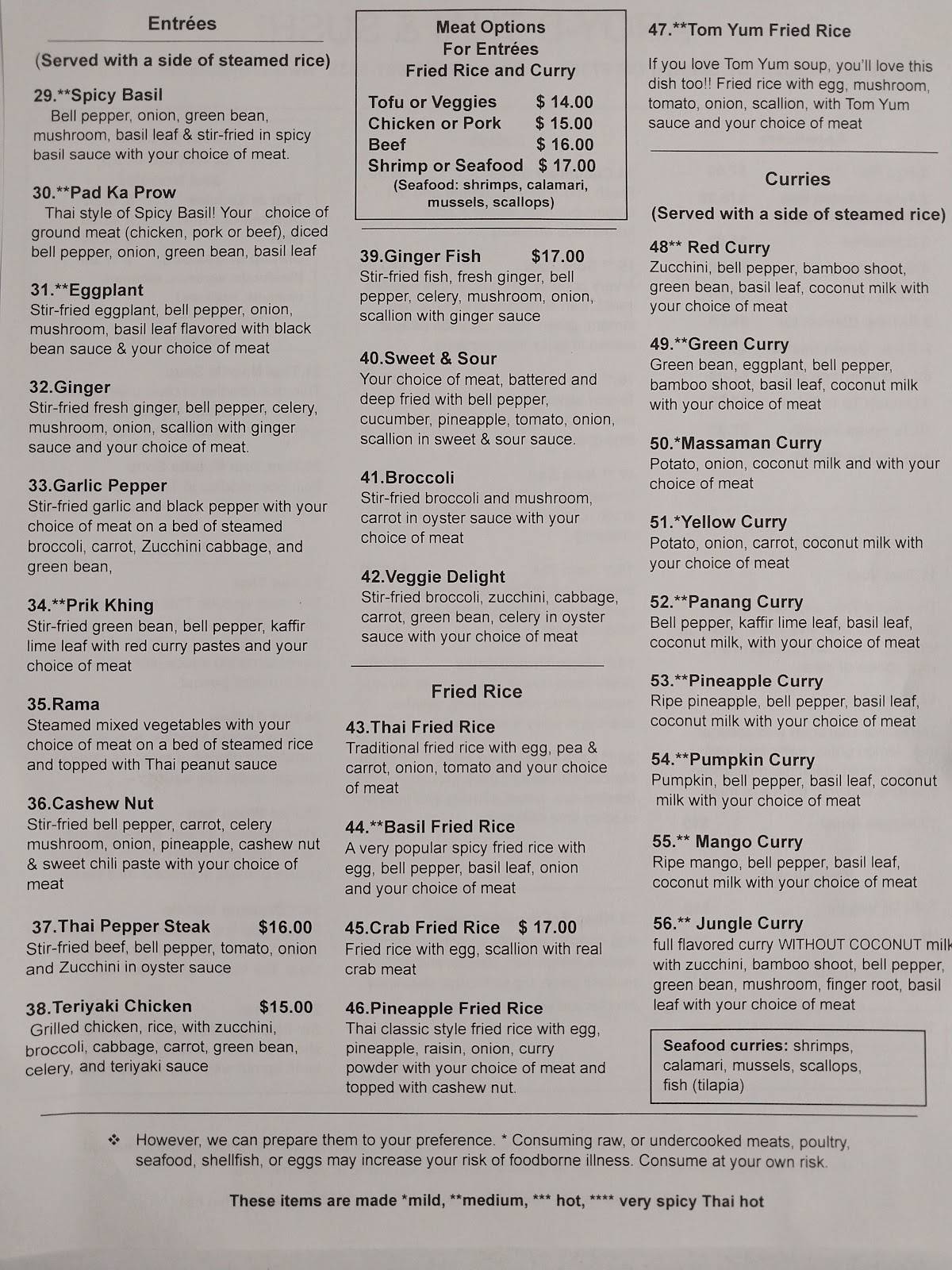 Menu at Aroy-D Thai Food restaurant, Stayton