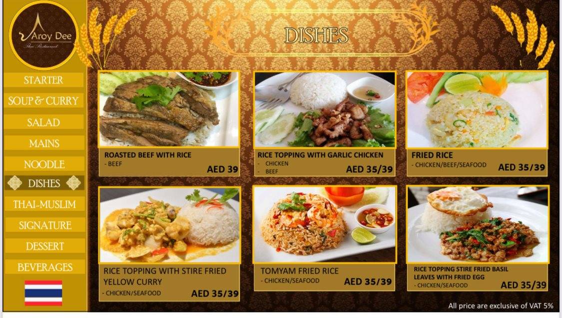 Menu at Aroy Dee Thai Restaurant, Abu Dhabi