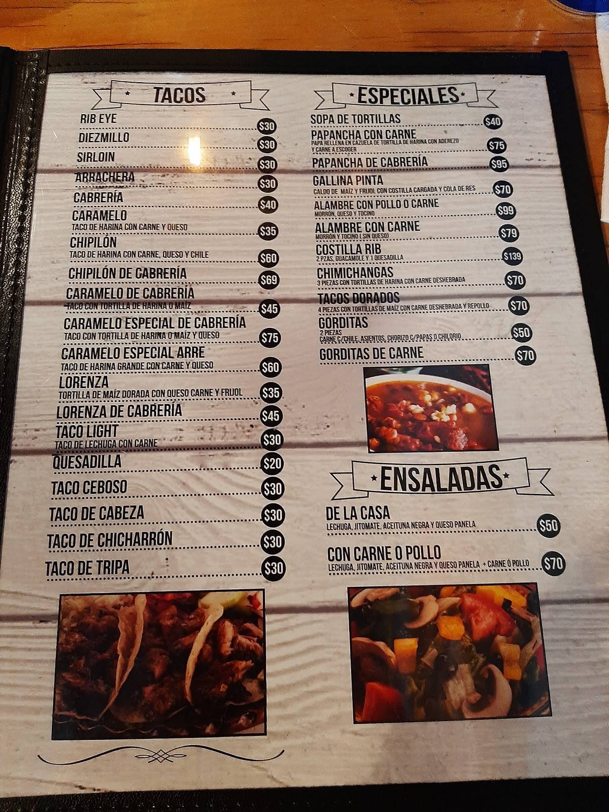 Carta de parrilla Arre Sonora, Ciudad de México