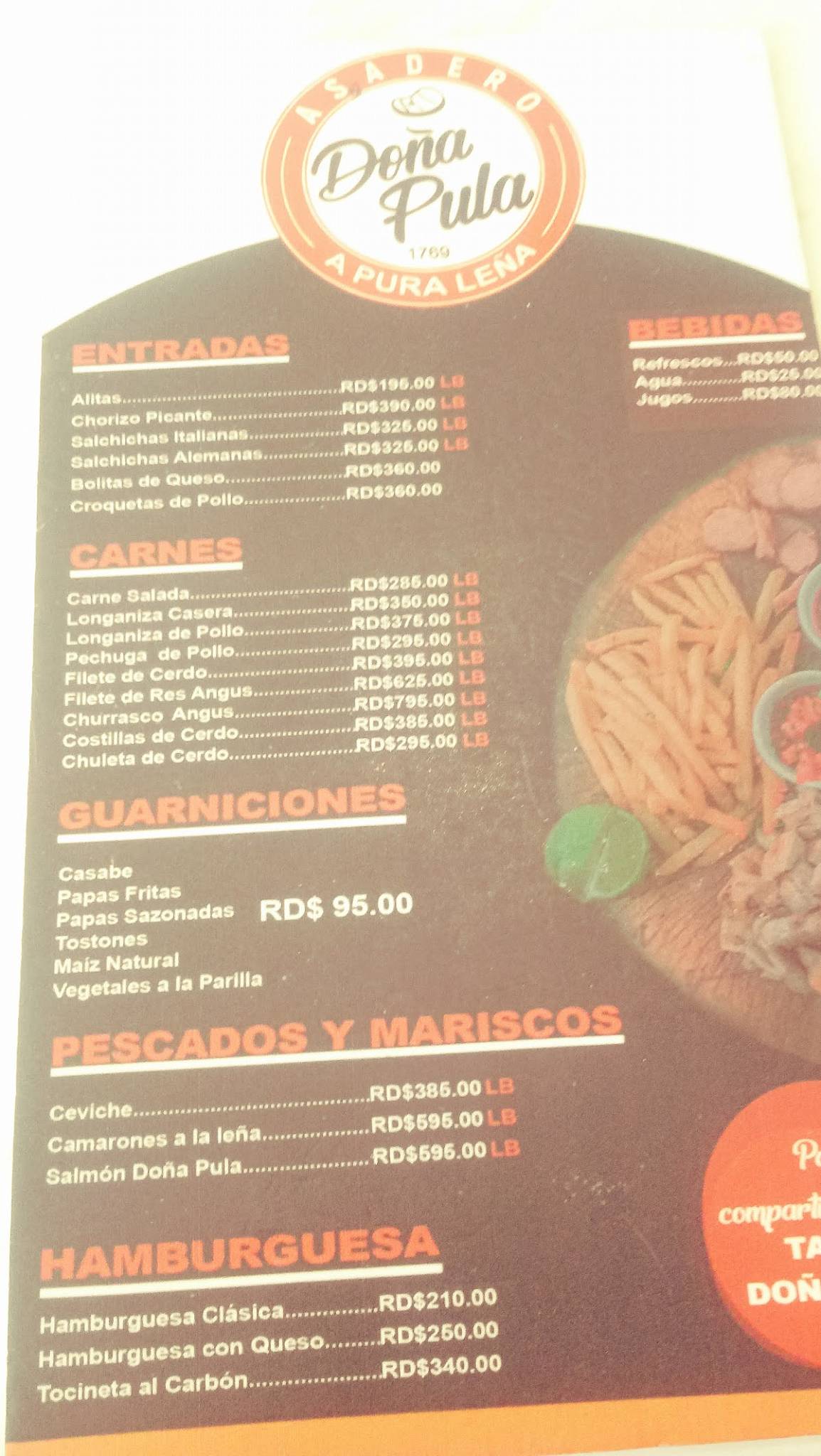 Menu at Asadero Doña Pula restaurant, Santiago De Los Caballeros, F862+FH2