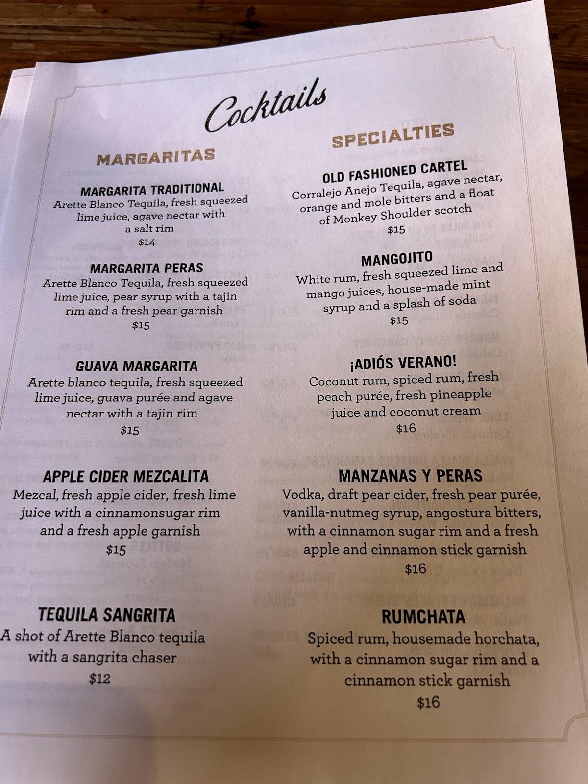 Menu at Asadero Prime steakhouse, Kent, 310 Washington Ave N