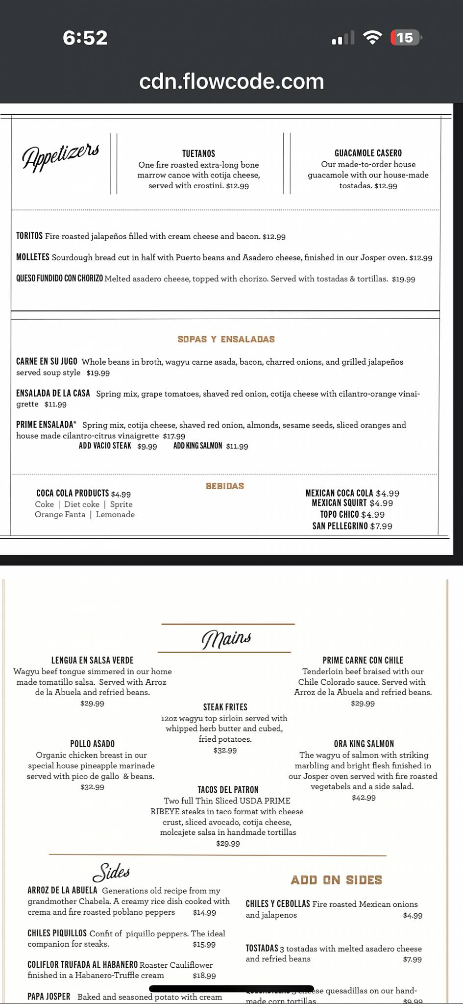 Menu at Asadero Prime steakhouse, Kent, 310 Washington Ave N