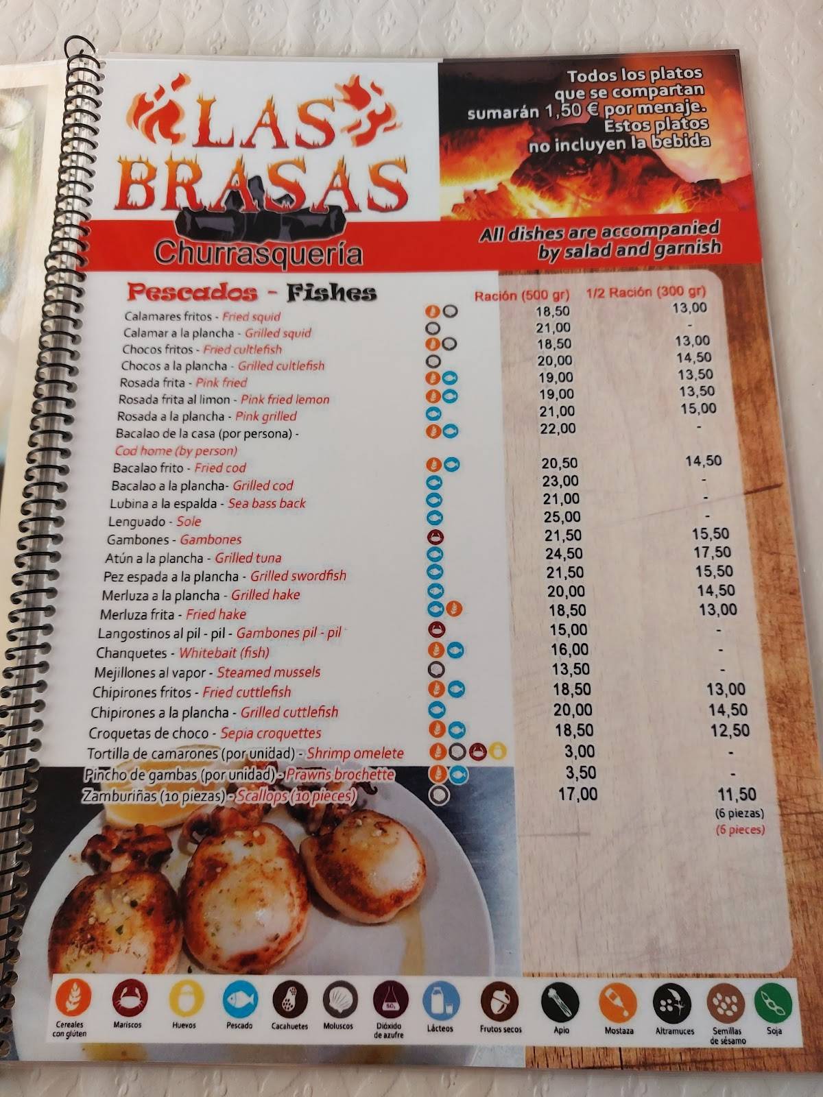 Carta de barbacoa Asador Las Brasas, San Luis de Sabinillas