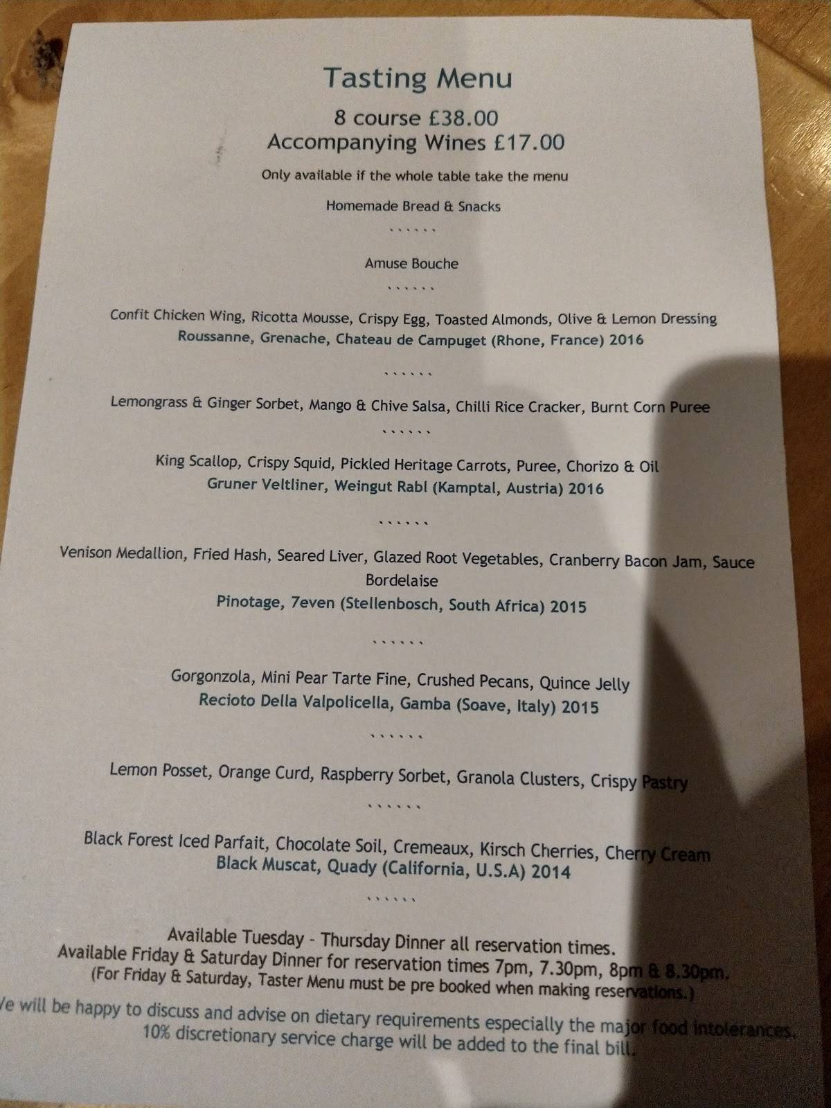 Menu at Ascough's Bistro restaurant, Market Harborough