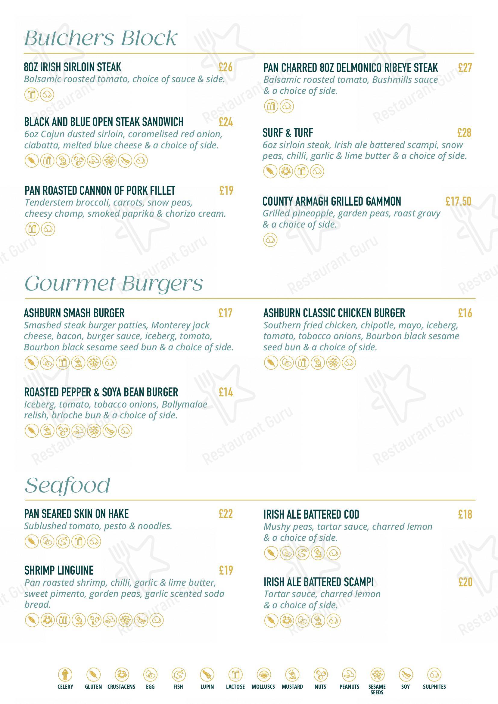 Menu at Ashburn Hotel pub & bar, Lurgan