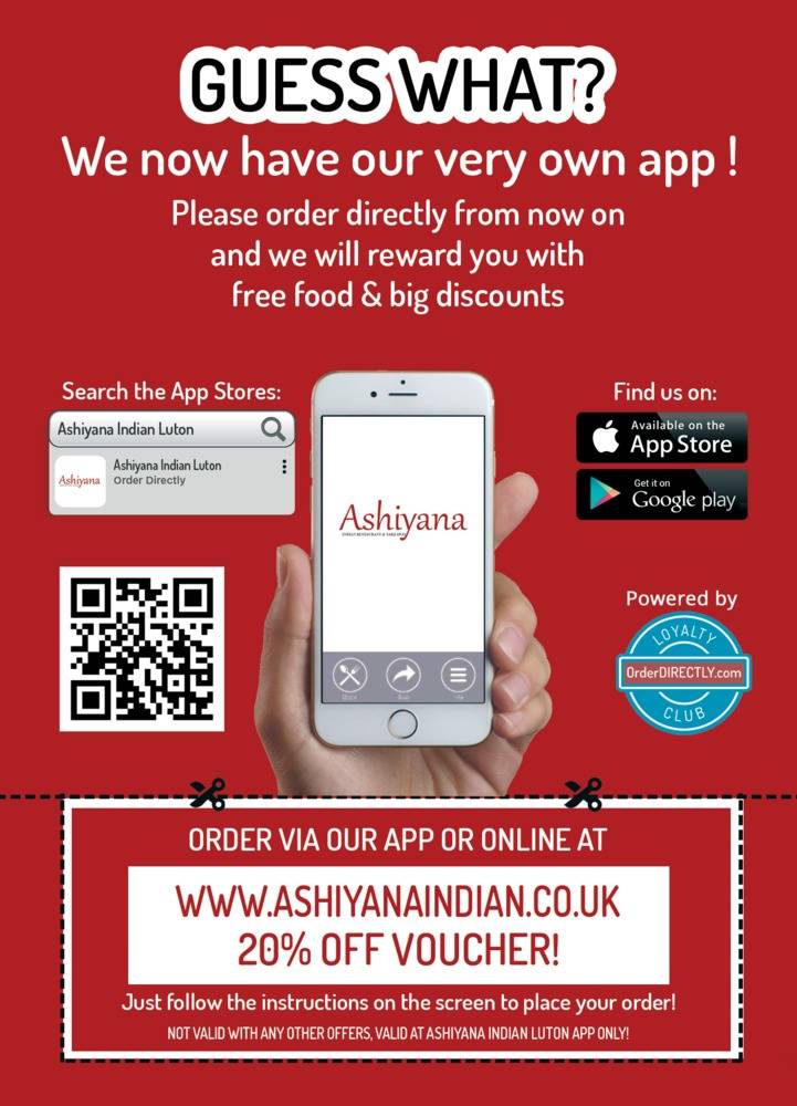 Menu at Ashiyana restaurant, Luton