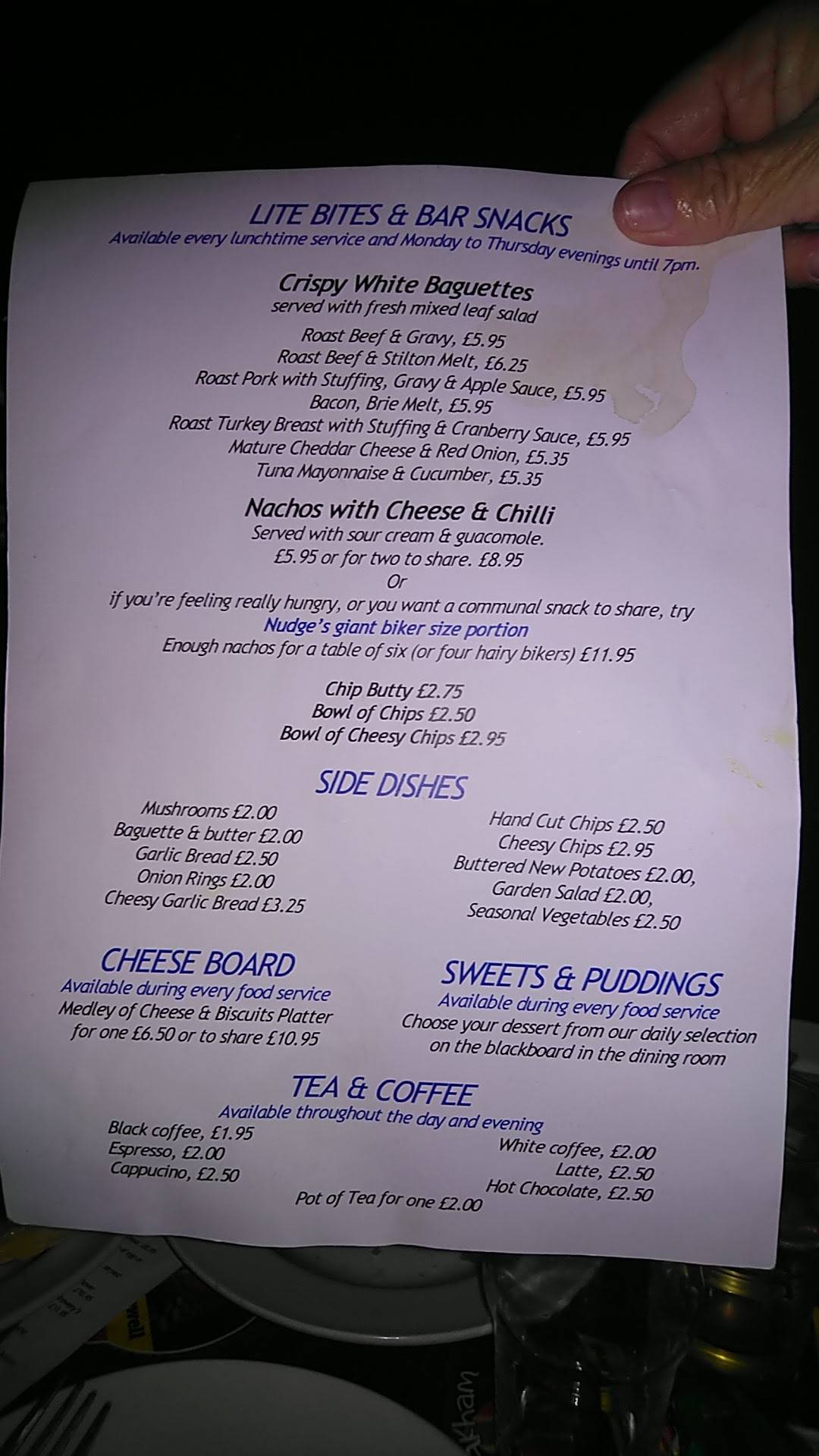 Menu at The Old Poets Corner. pub & bar, Ashover