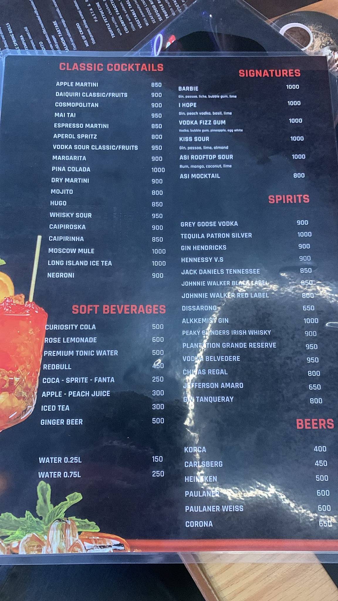 Menu at Asi Rooftop Resto Lounge restaurant, Sarandë