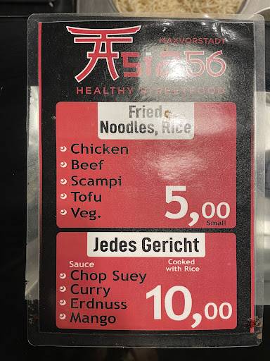Menu at Asia 56 restaurant, Munich