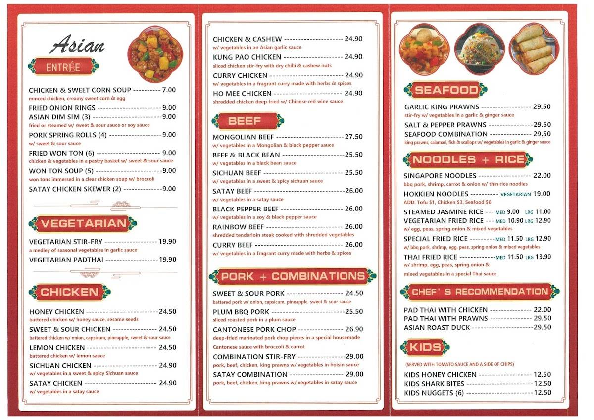 Menu at Asia House restaurant, Millicent