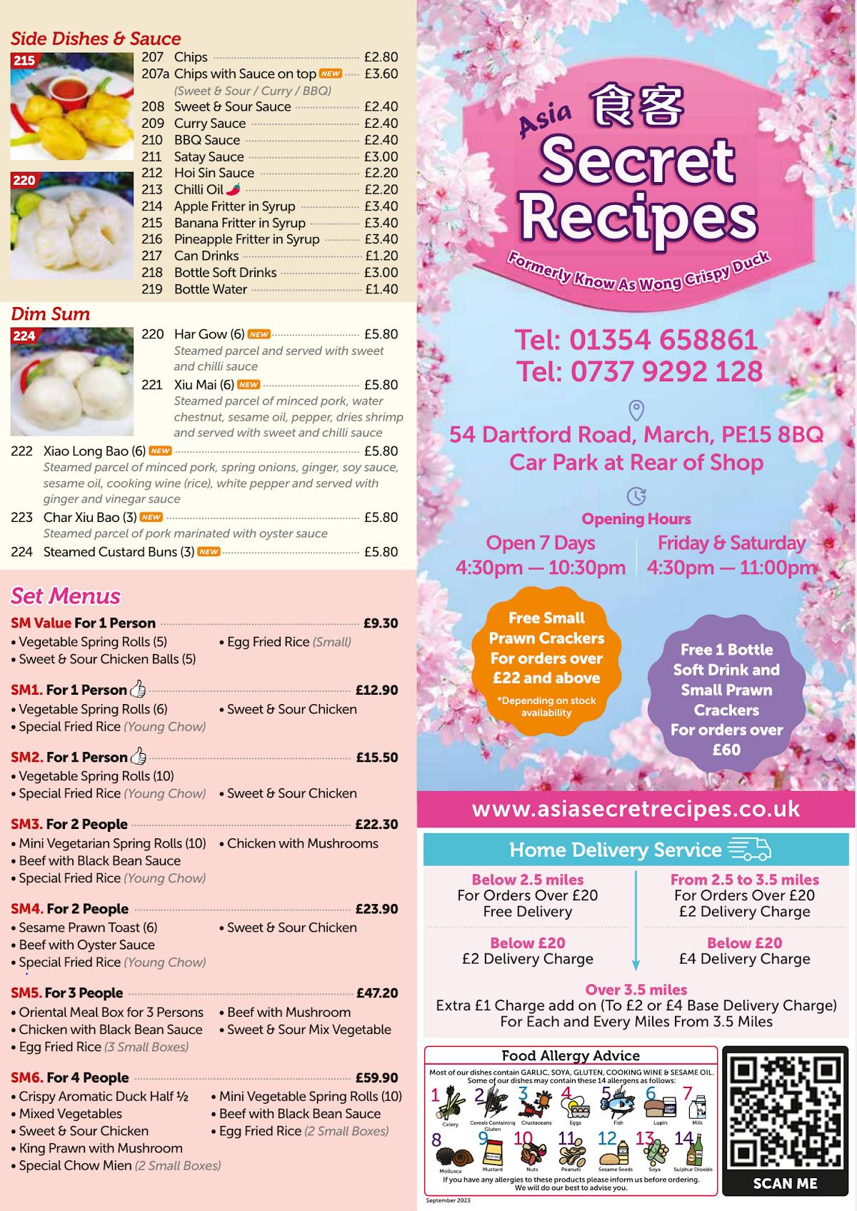 Menu at Asia Secret Recipes restaurant, March