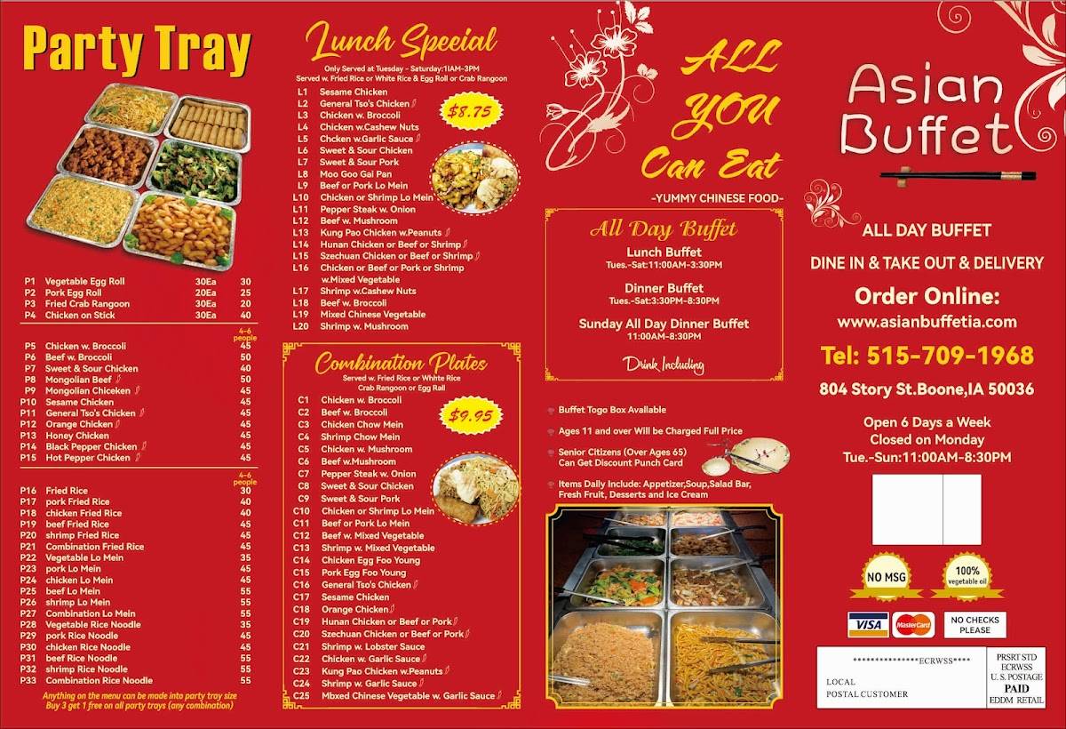 Menu at Asian Buffet restaurant, Boone
