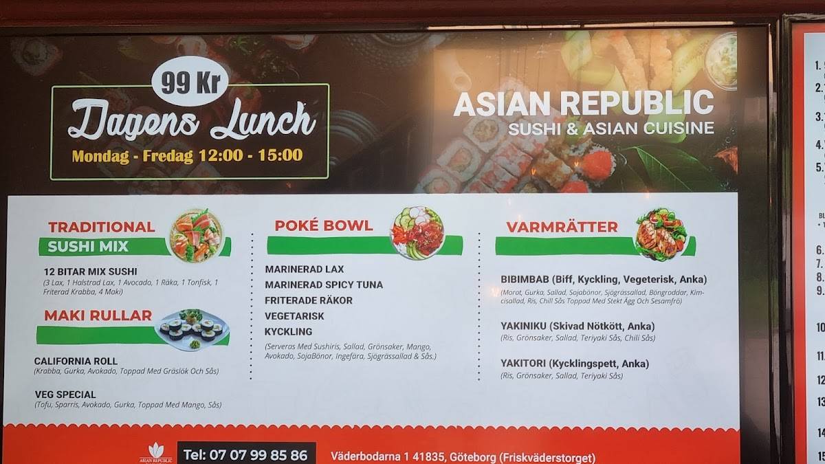 Menu at Asian Republic, Gothenburg