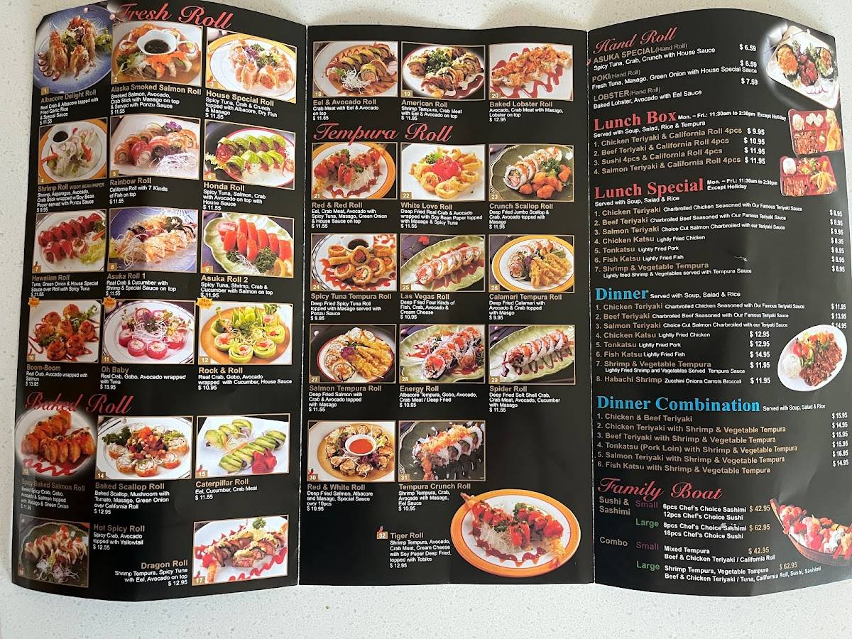 Menu at Asuka Japanese Cuisine restaurant, Fresno