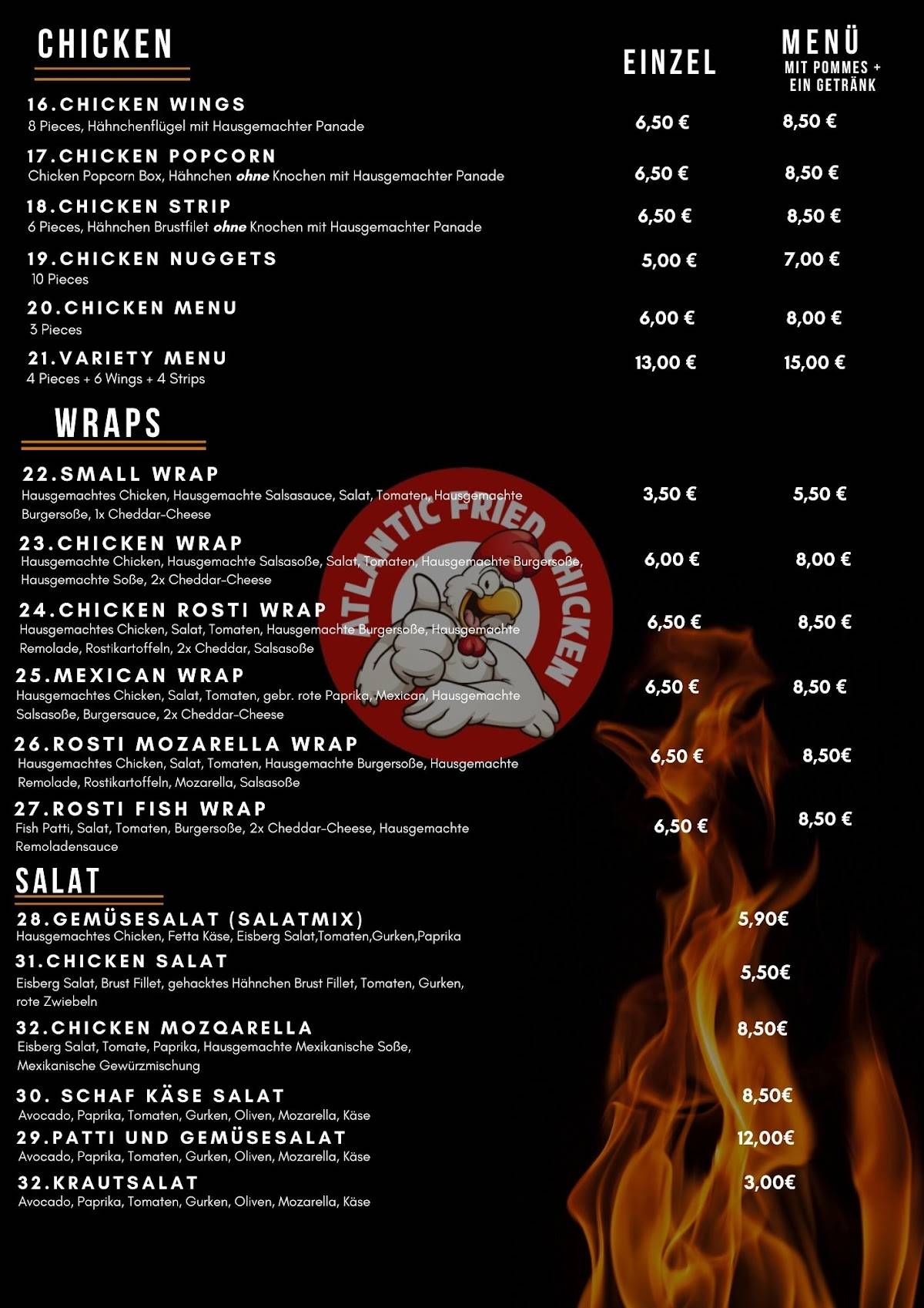 Speisekarte von Atlantic Fried Chicken restaurant, Lüdenscheid