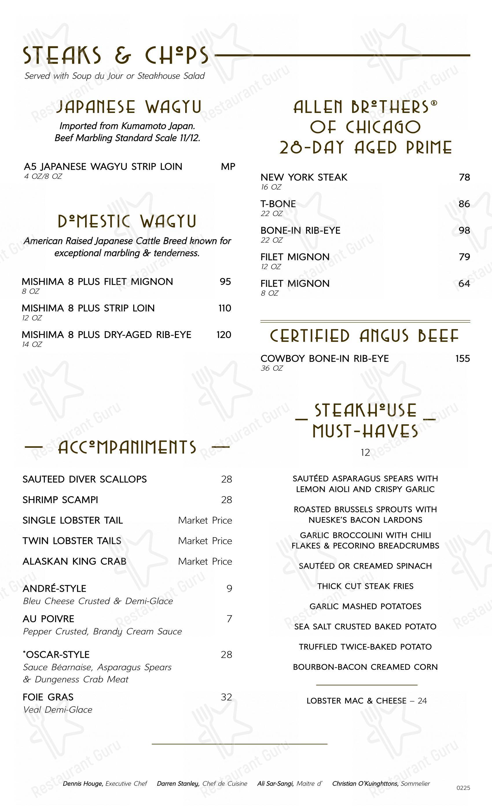 Menu at Atlantis Steakhouse, Reno