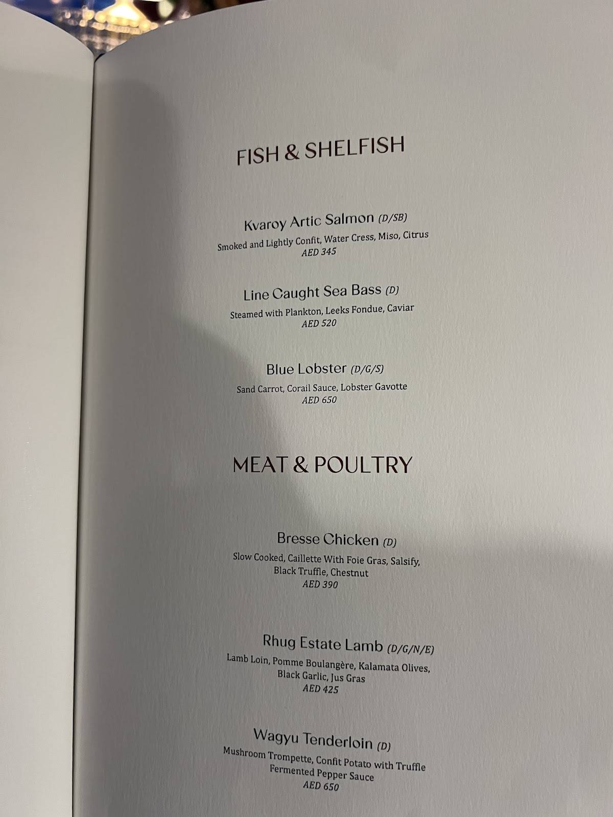 Menu at Atmosphere Burj Khalifa restaurant, Dubai, 57XF+J8R Burj ...
