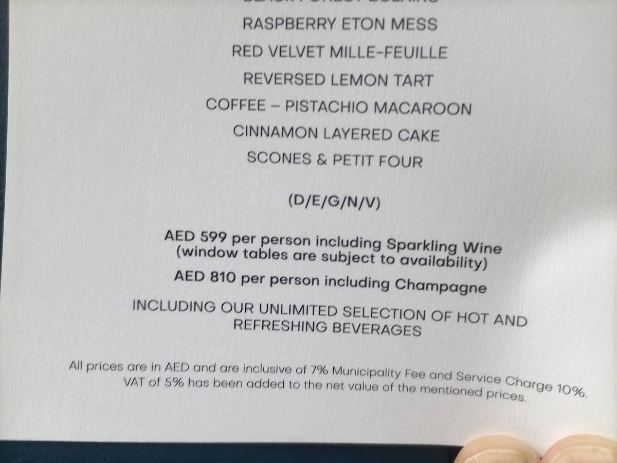 Menu at Atmosphere Burj Khalifa restaurant, Dubai, 57XF+J8R Burj ...