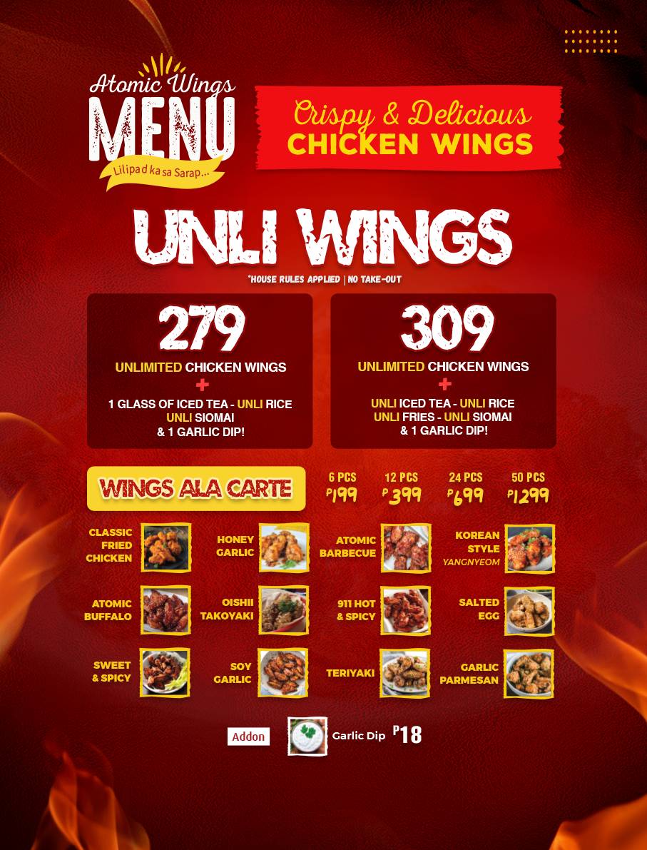 Menu at Atomic Wings Mabalacat restaurant, Mabalacat