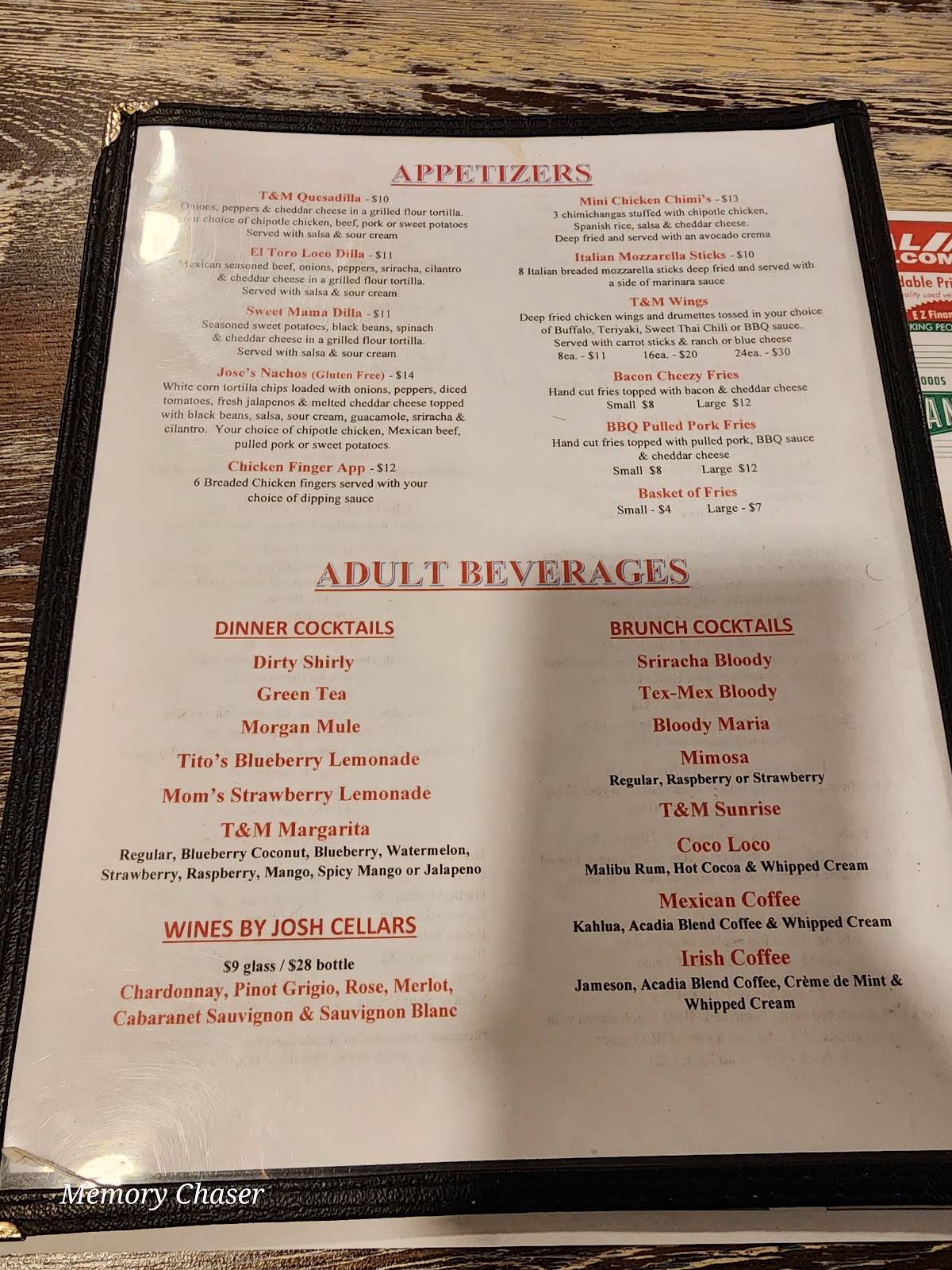 Menu at Terry & Maxine's desserts, Turner