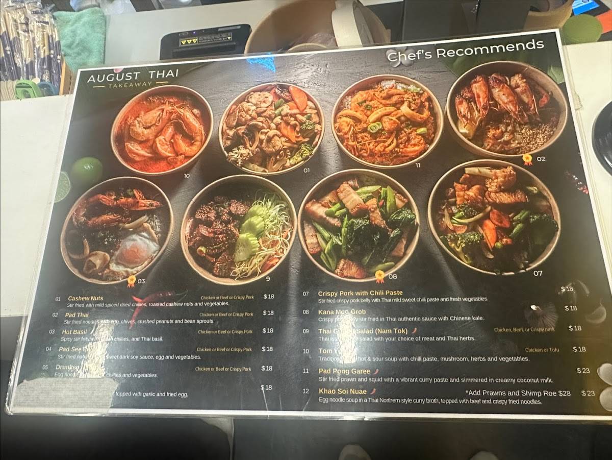 Menu at August Thai Takeaway restaurant, Auckland