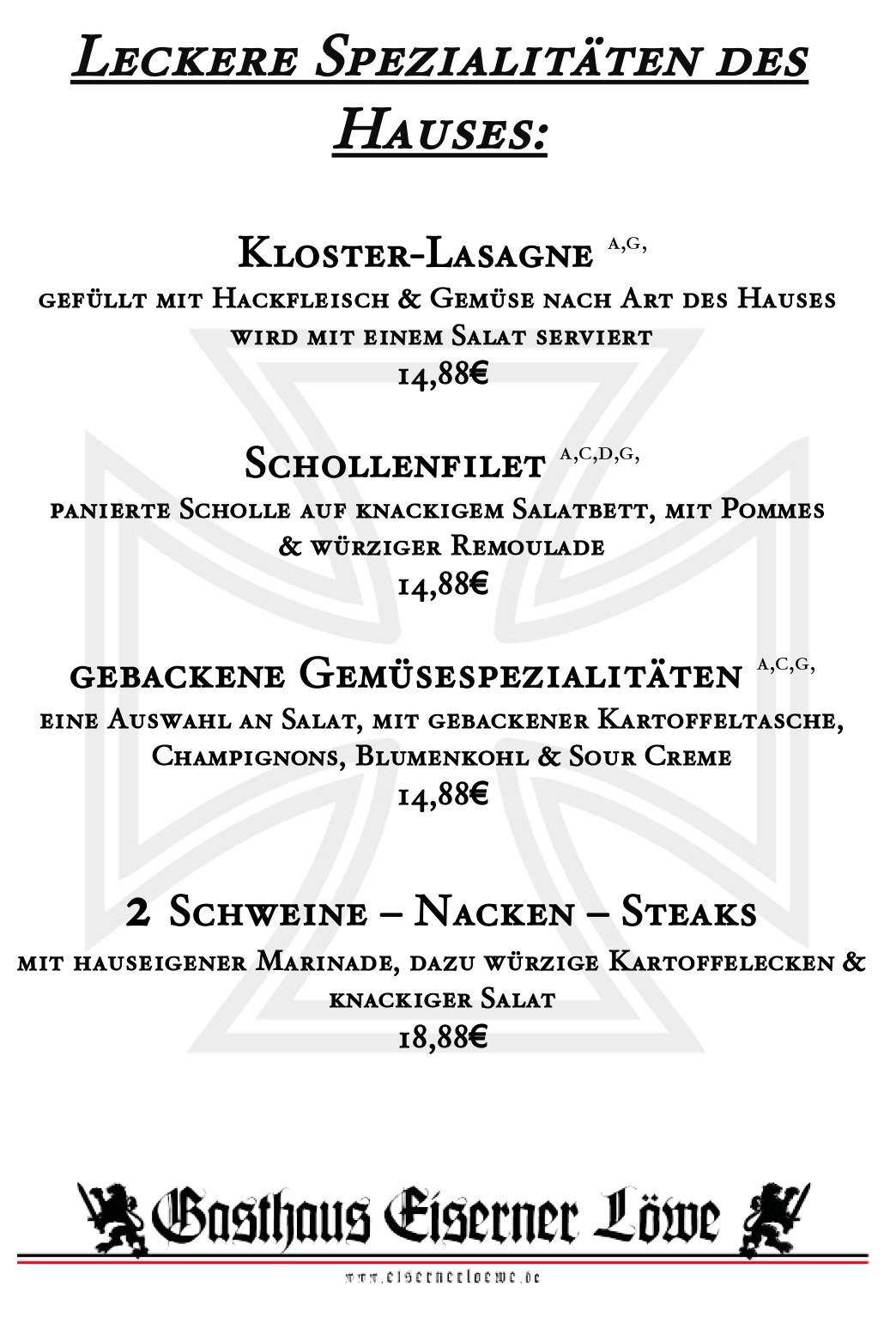 Speisekarte von Gasthaus „eiserner Löwe“ restaurant, Auengrund