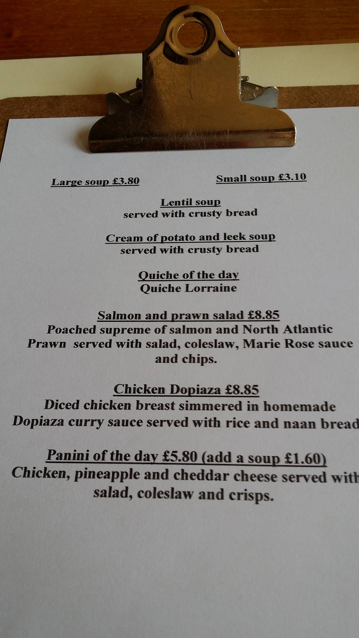 Menu at Auld Bakehouse cafe, Brechin