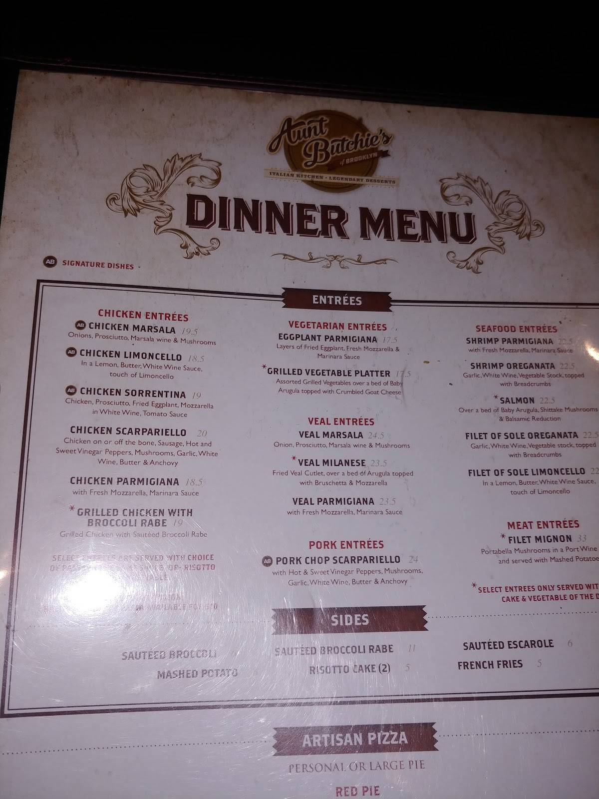 Menu at Aunt Butchies of Brooklyn restaurant, Marlboro Township
